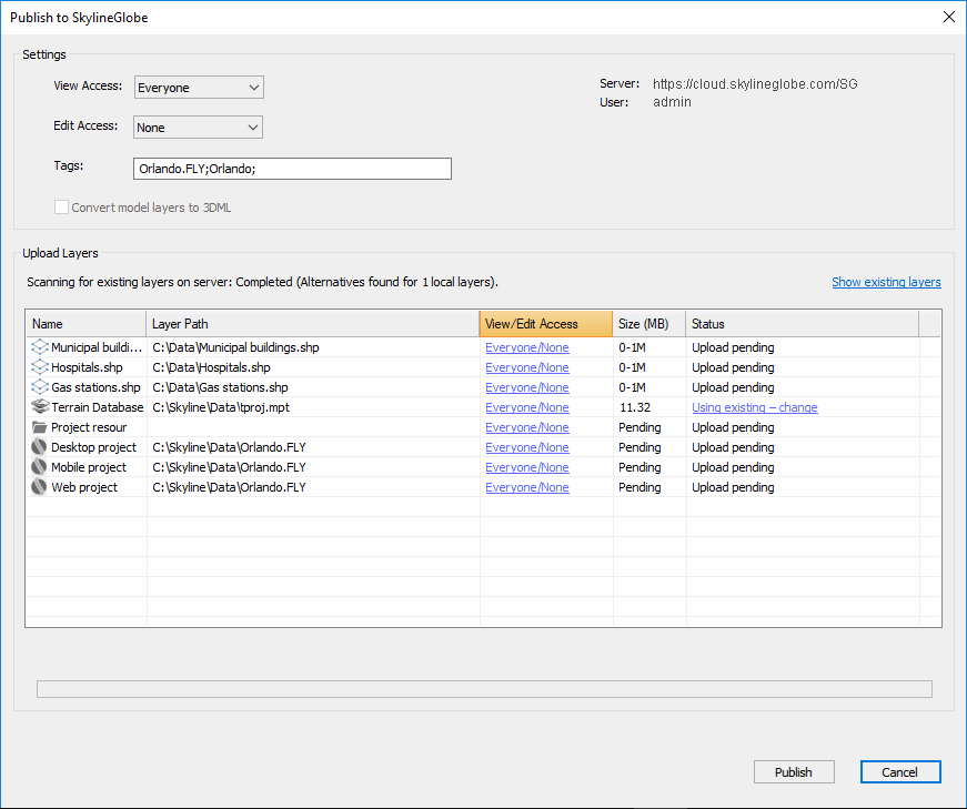 Publish Layers to SGS – Skyline