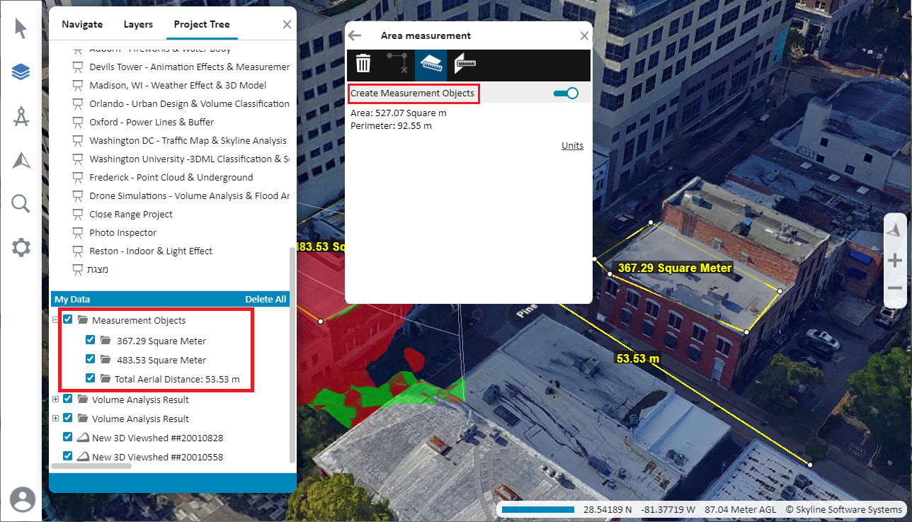 Save and Display Measurement, Volume and Viewshed Objects – Skyline